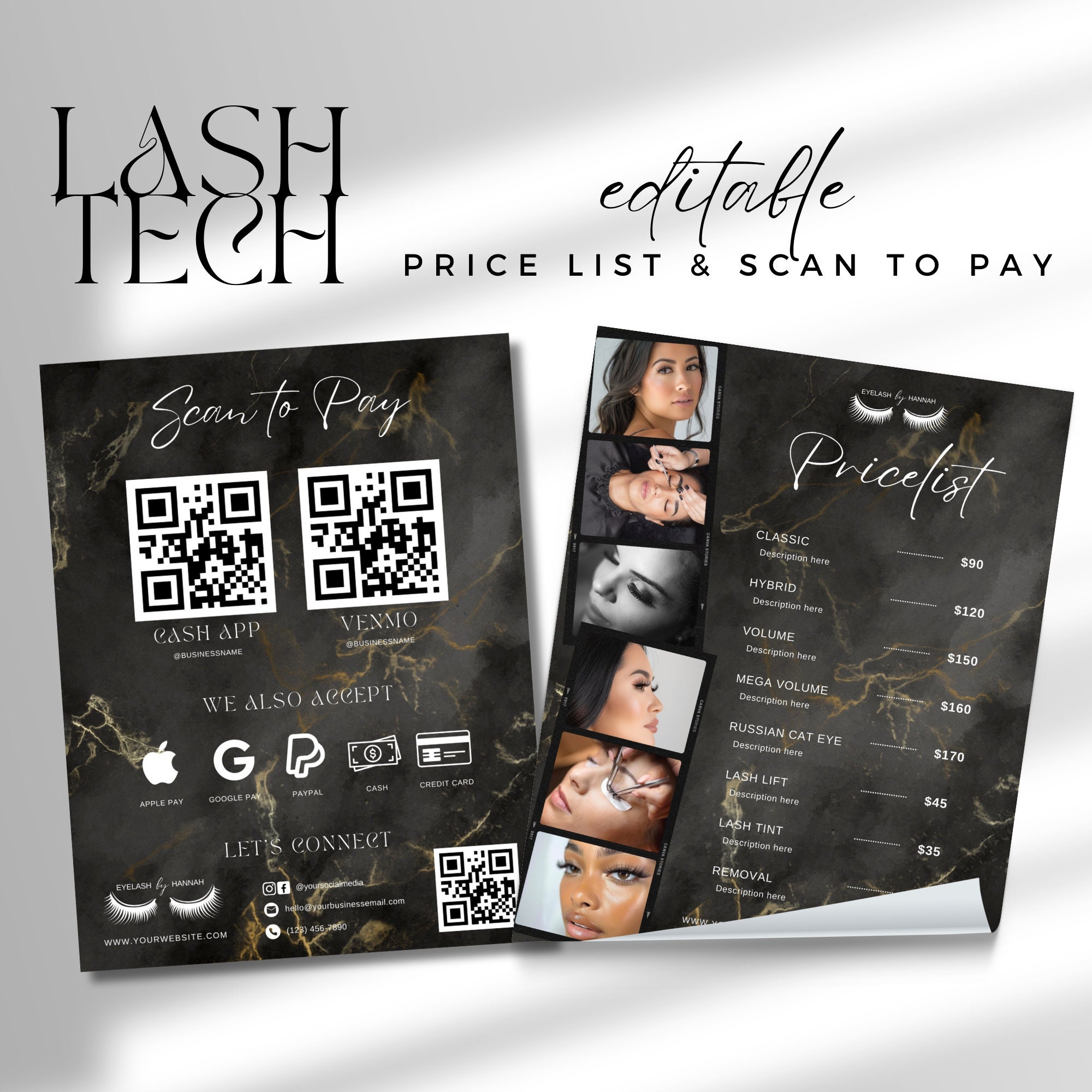 Lash Tech QR Code Sign Price List Flyer Template for Lash Business ...