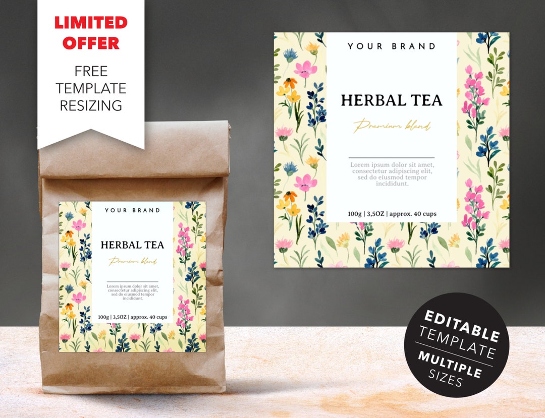 Tea Label Template for Small Business, Editable Tea Label Download ...