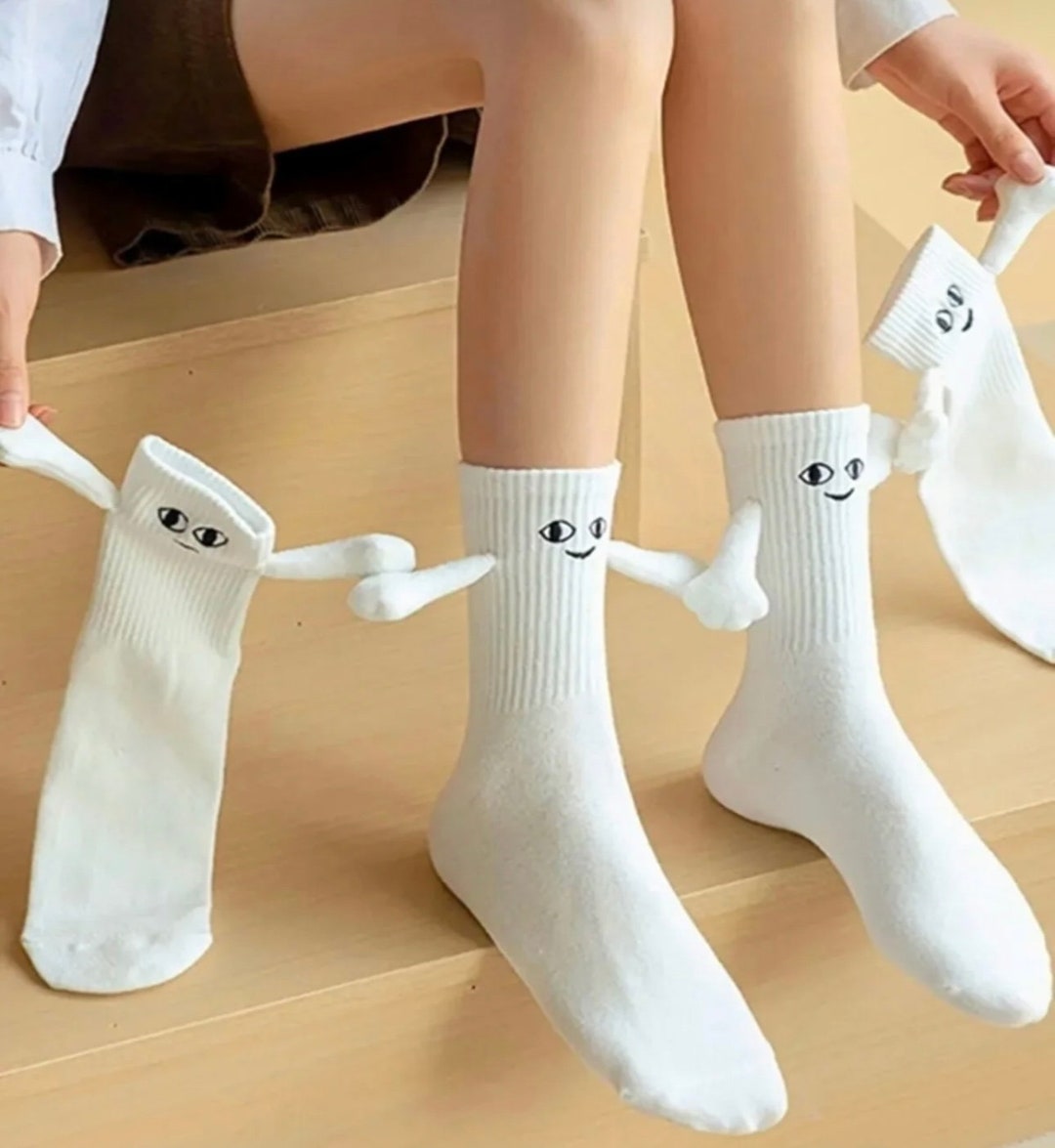 Magnetic Socks, Holding Hands Socks, Couple Socks, Friend Socks, White ...