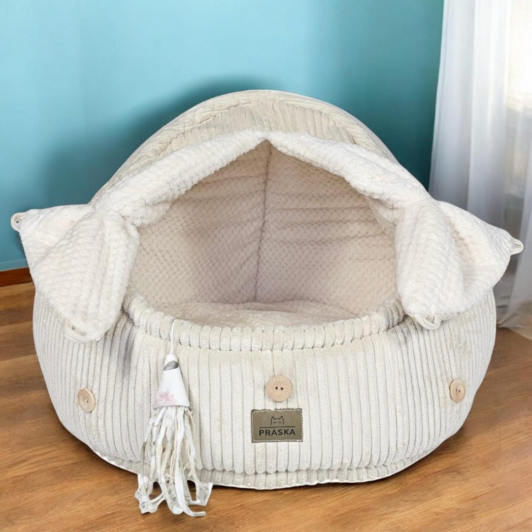 BONBON FURR Cat Bed, Cave. Shelter, House With Fur Mat, Cushion, Pillow ...