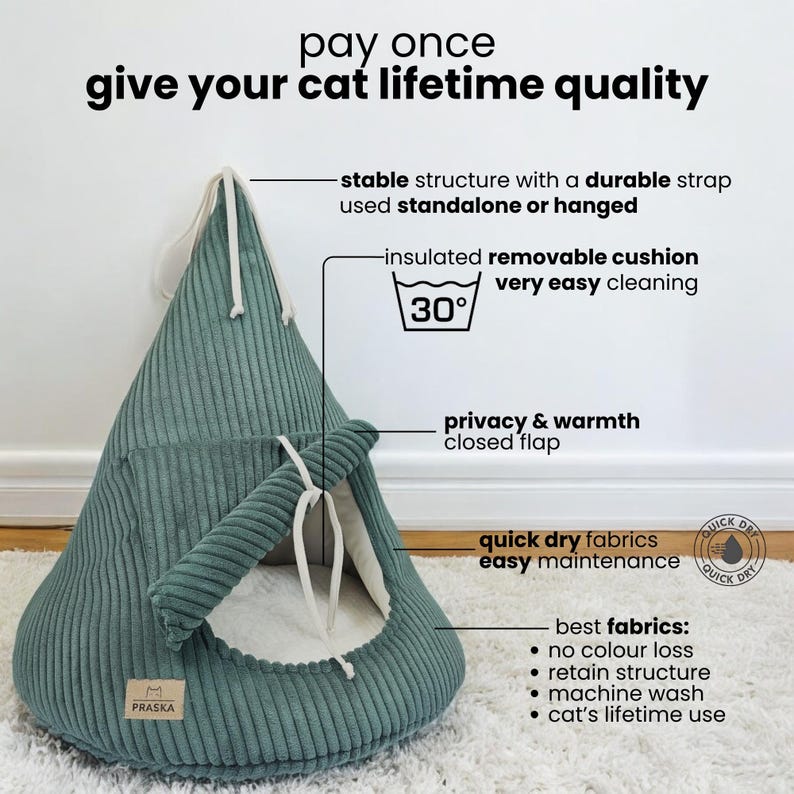 CAT CAB FLAP - Washable Cat Bed, Cave With Pillow. Warm & Pet-friendly ...