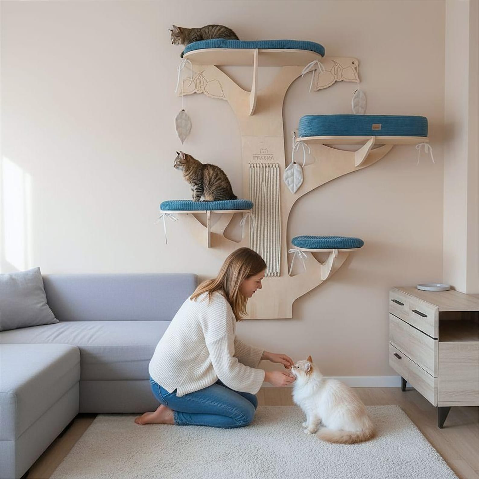 BIRCH Cat Tree - Modern Cat Wall Furniture, Perch. Multifunctional Cat ...