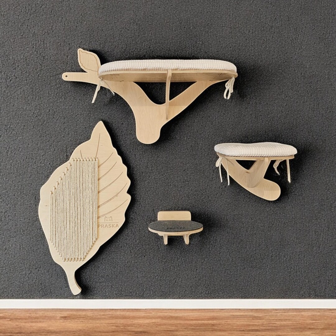 BRANCH Set 3 - Modern Cat Wall Perches, Shelves Set With Beds and Leaf ...