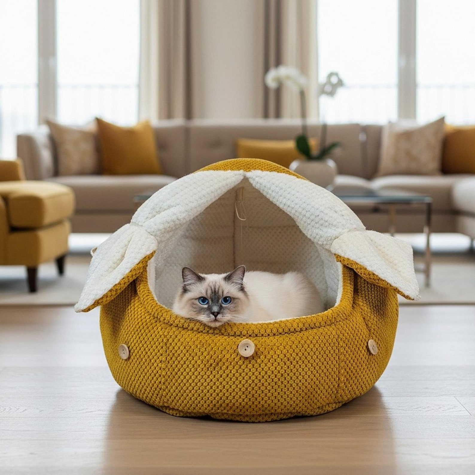 BONBON FURR - Cat Bed, Cave. Shelter, House With Fur Mat, Cushion ...