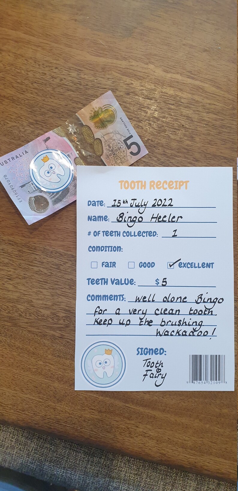 Bluey Tooth Fairy Sticker and Receipt Set - Etsy Canada