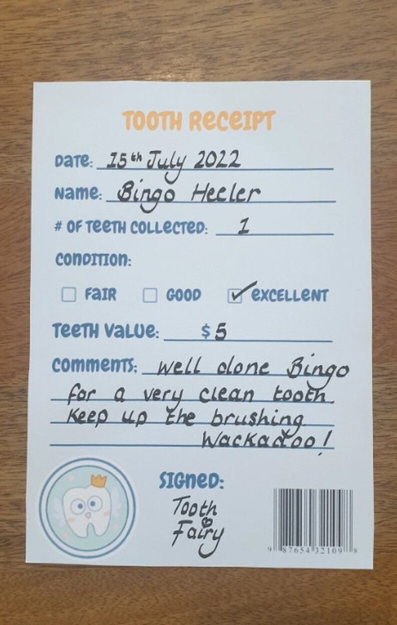 Instant Download Bluey Themed Tooth Fairy Receipt - Etsy