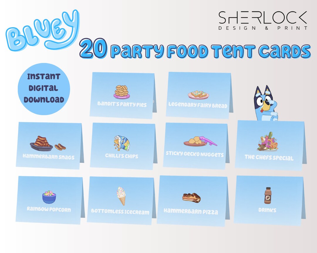 Bluey Party Food Tent Cards Bundle 20 cartes Étiquettes - Etsy France