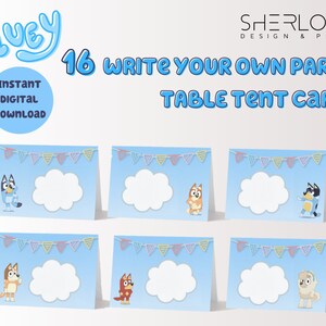 Bluey Party Food Blank Tent Cards - 16 Cards | Bluey Themed Write Your ...