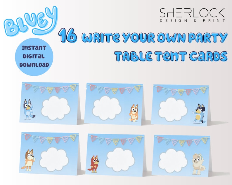 Bluey Party Food Blank Tent Cards 16 Cards Bluey Themed Write Your Own ...