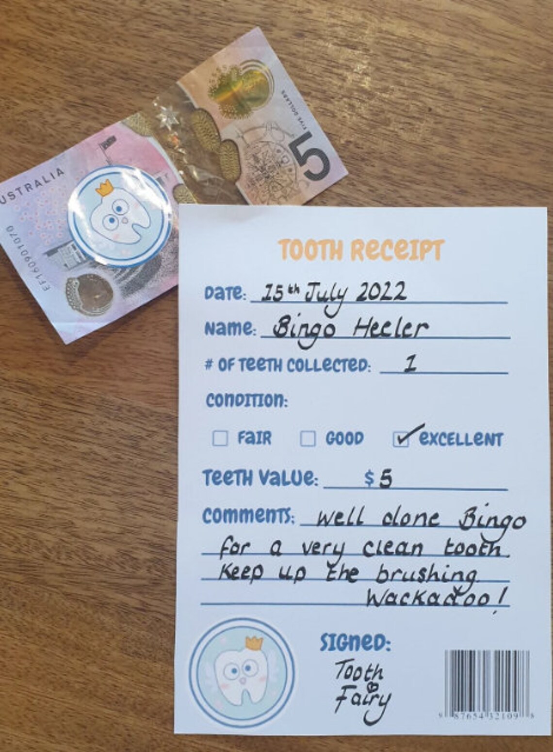 Instant Download Bluey Themed Tooth Fairy Receipt - Etsy Australia