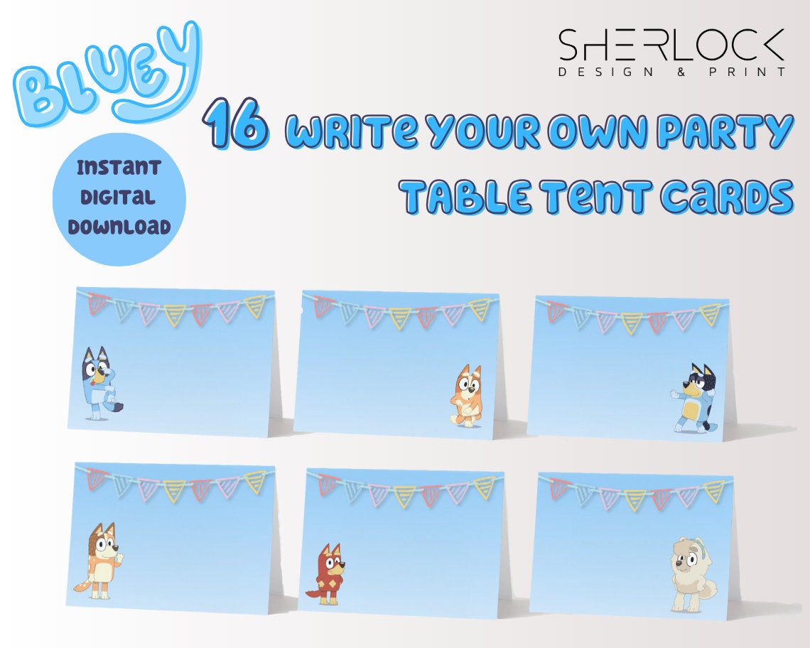 Bluey Party Food Blank Tent Cards 16 Cards Bluey Themed Write Your Own ...