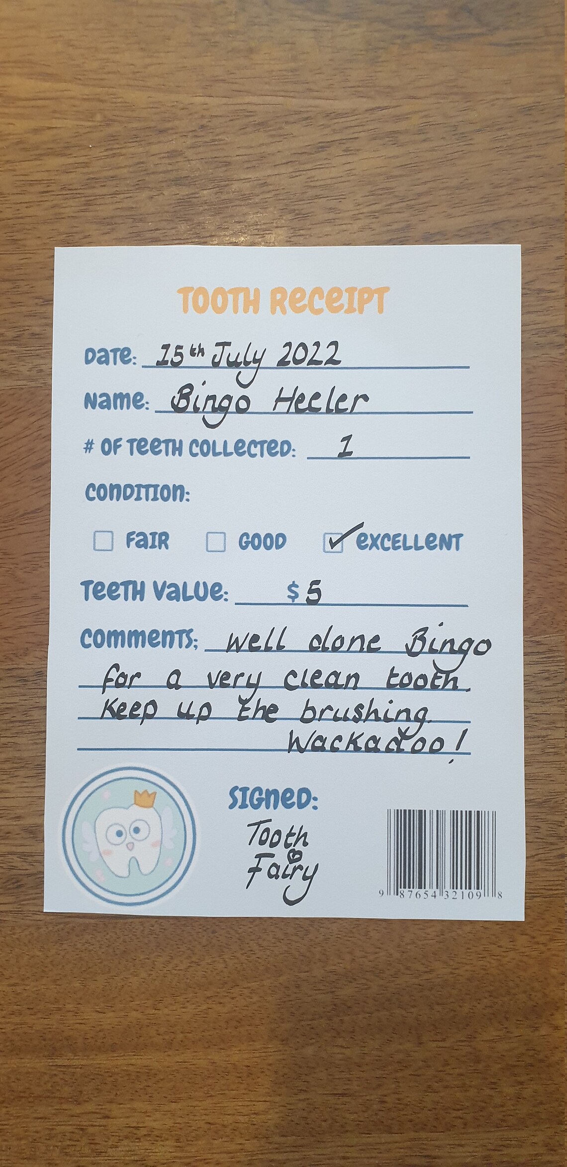 Bluey Tooth Fairy Sticker and Receipt Set - Etsy Canada