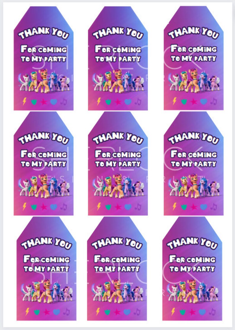 My Little Pony (MLP) A New Generation Party Bag Thank You Labels ...