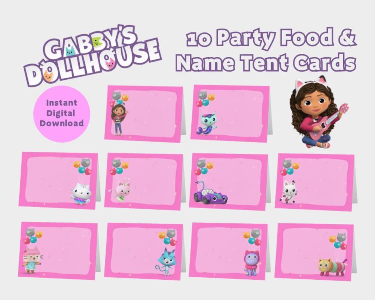 10 Different Gabby Dollhouse Birthday Party Food Tent Cards | Gabby ...