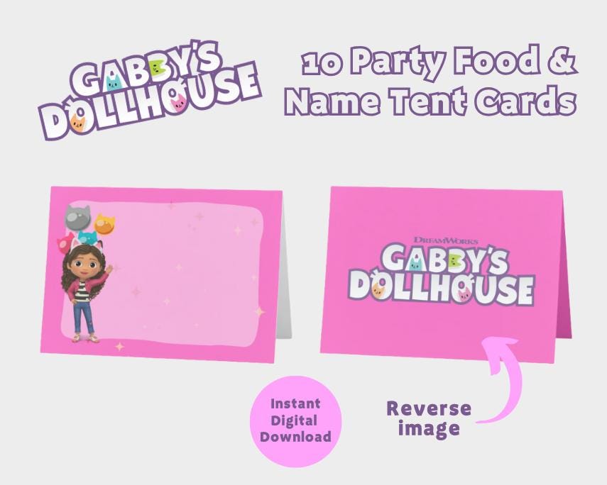 10 Different Gabby Dollhouse Birthday Party Food Tent Cards | Gabby ...
