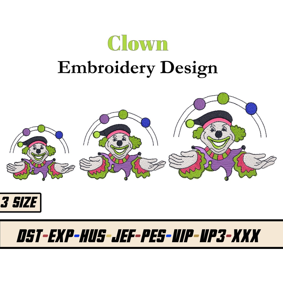 Happy Clown Embroidery Design - Joker Embroidery Design - Newborn ...
