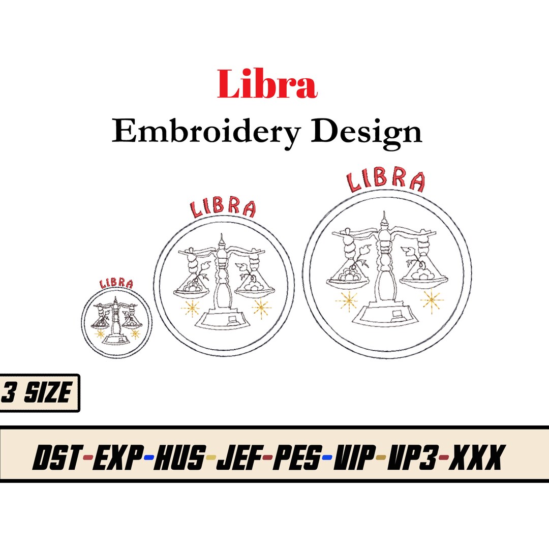 Libra Embroidery Designs - Zodiac Sign Embroidery Design - Zodiac ...