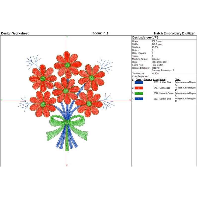 Daisy Bouquet Embroidery Design – Bouquet Embroidery Dst Exp Hus Jef ...