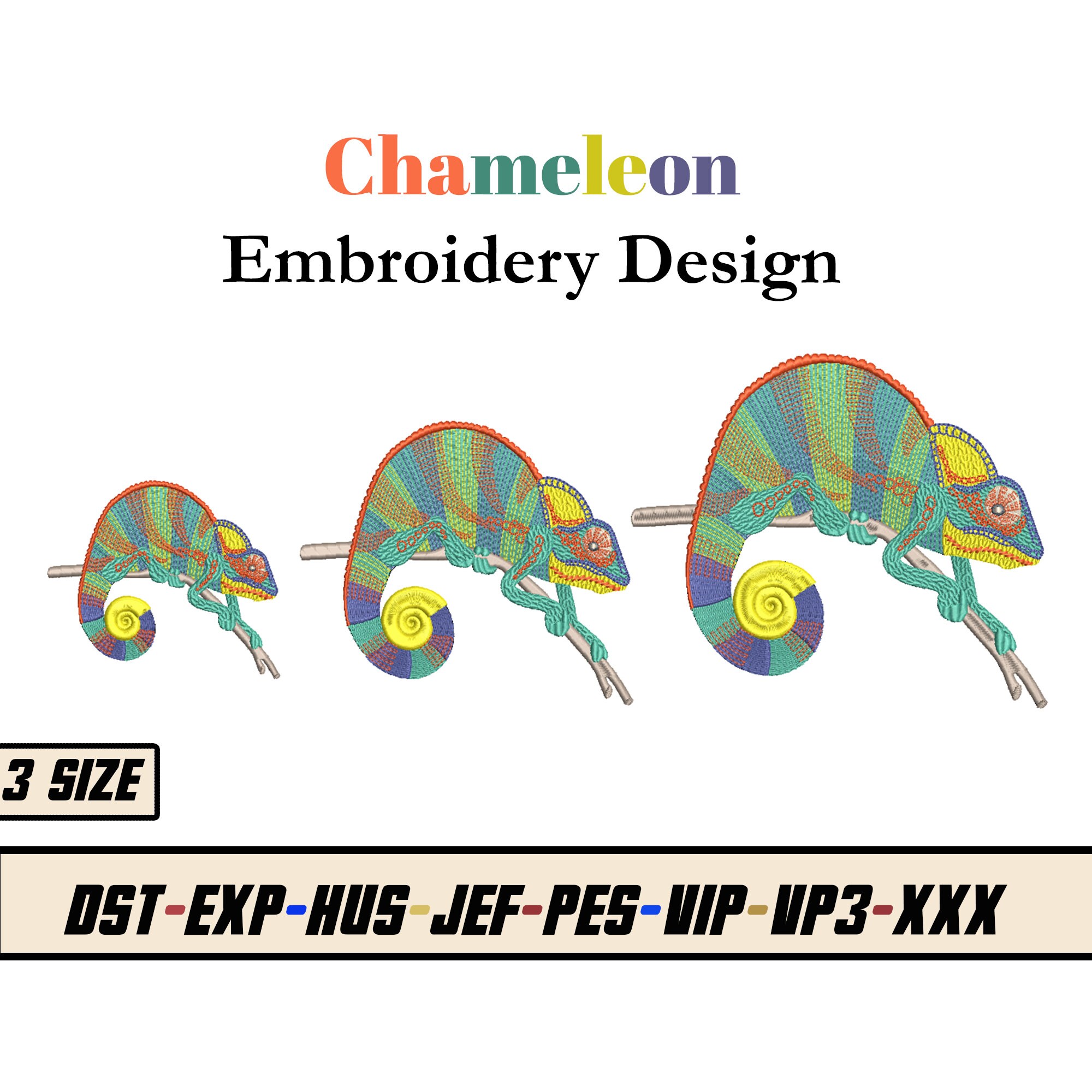 Chameleon Embroidery Design - Machine Embroidery Design - Animal ...