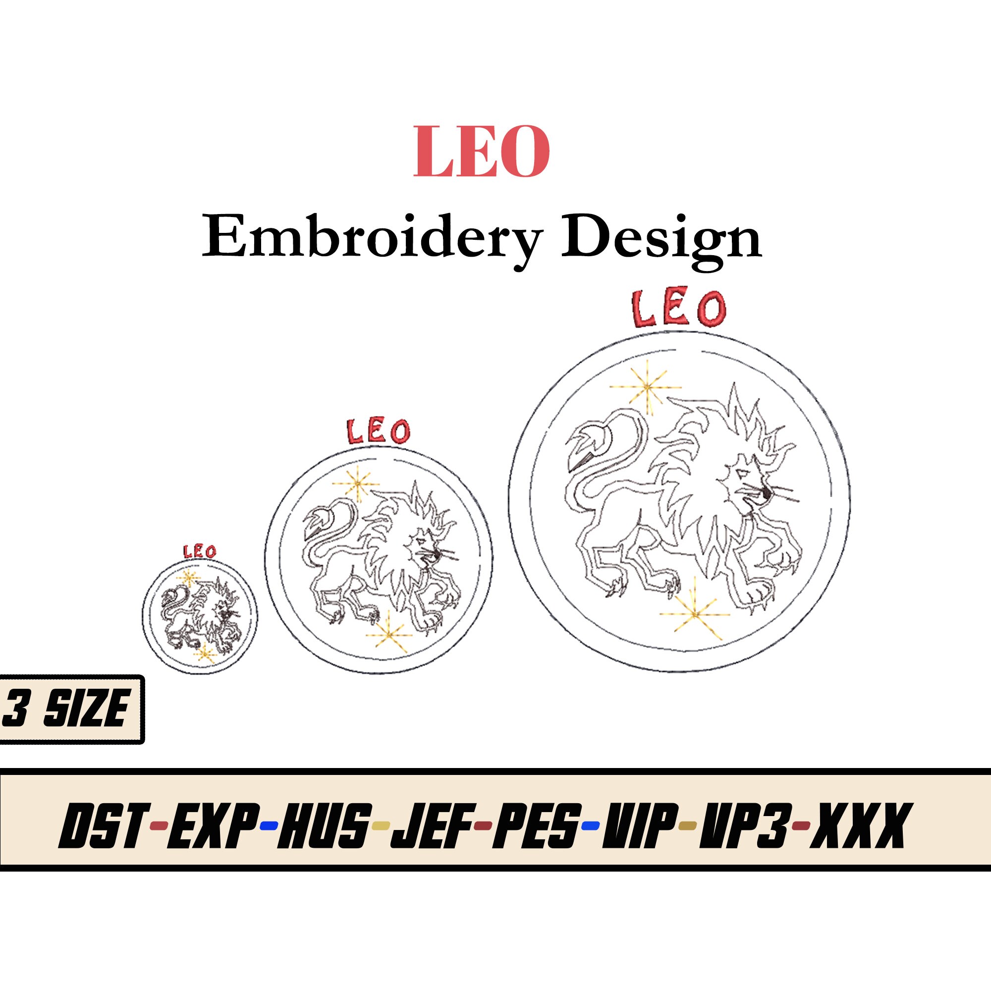 Leo Embroidery Designs - Zodiac Sign Embroidery Design - Zodiac ...