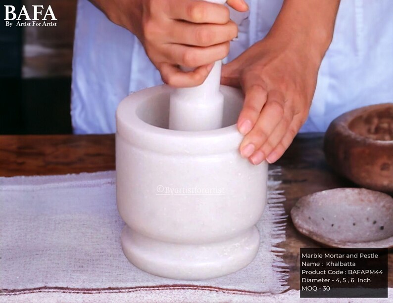 Handcrafted Marble Mortar and Pestle Natural Stone Grinder for Herbs ...