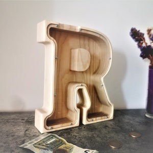 Large Wooden Piggy Bank Letter A to Z Alphabet Savings Money Box Your ...