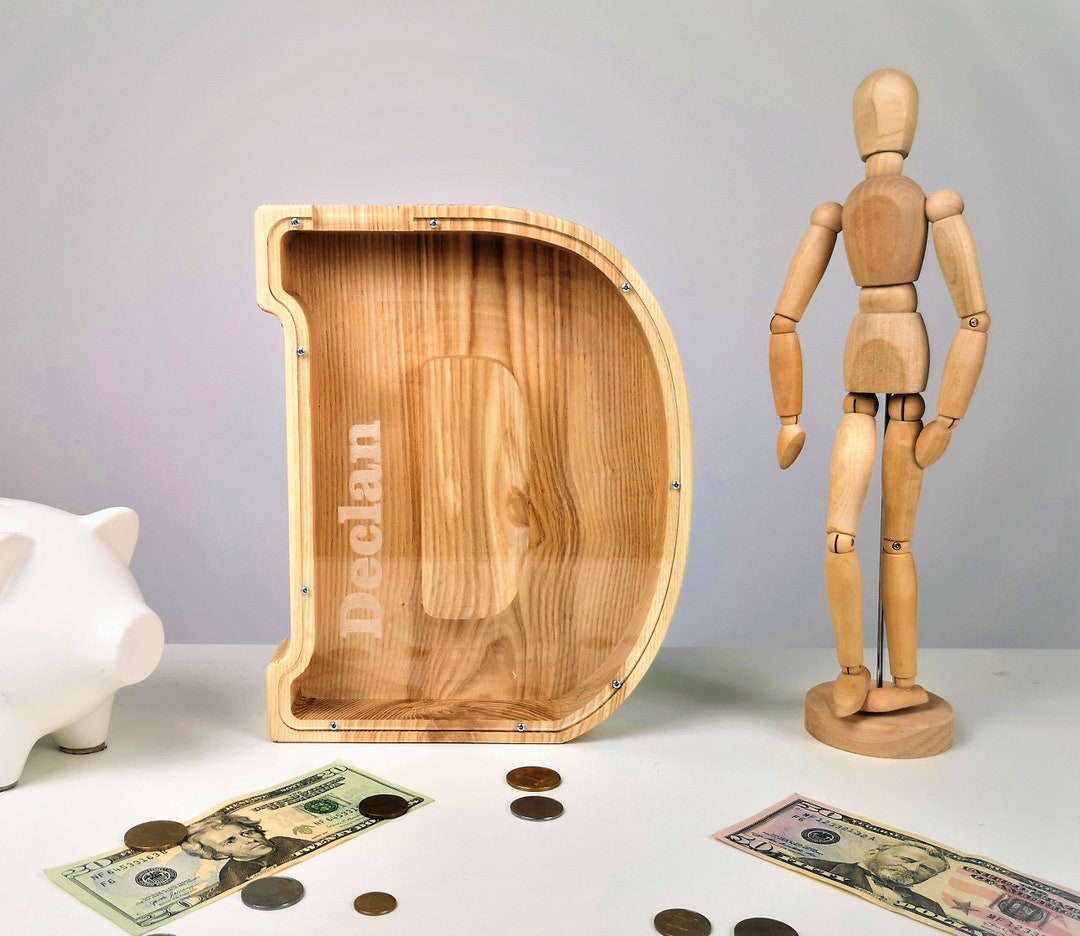 Personalized Wooden Letter Piggy Bank - Alphabet Initial Coin Bank - Etsy