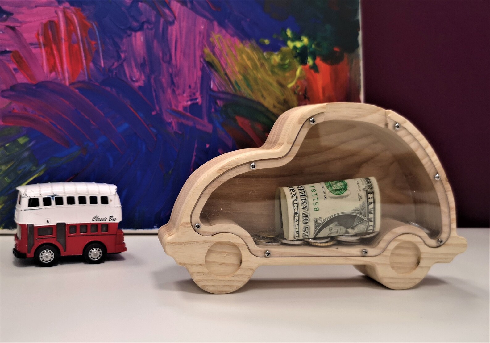 Handmade Wooden Car Piggy Bank: Nursery Decor Thrift-box - Etsy