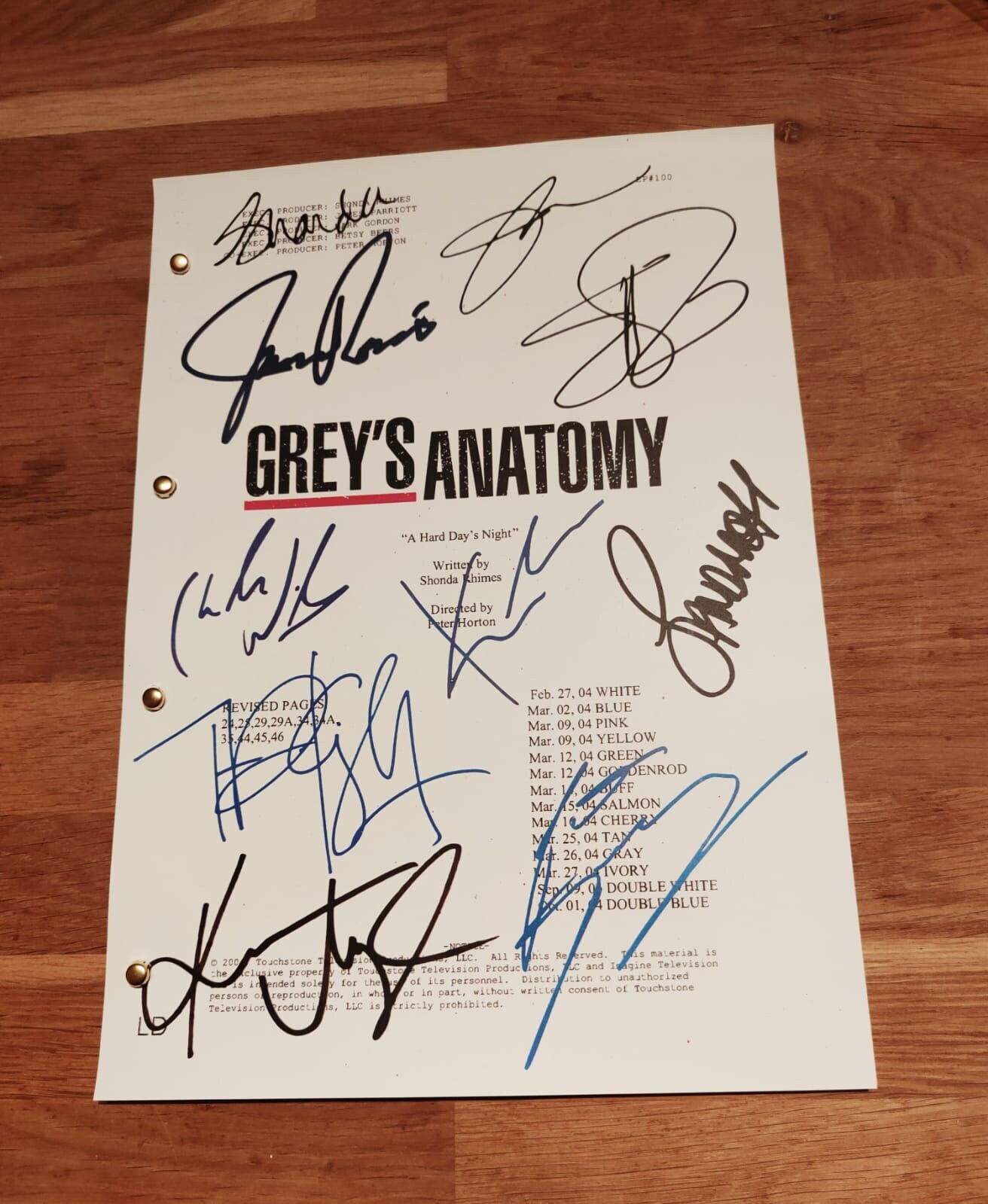 Script Pilot GREY'S ANATOMY Autographed Autographs Ellen Pompeo Patrick ...