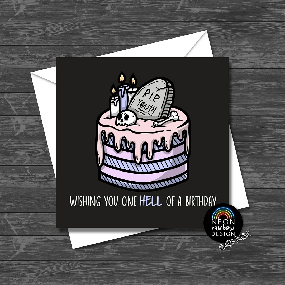 Pastel Goth Tomb Skull Cake Birthday Card, Gravestone, RIP Youth ...