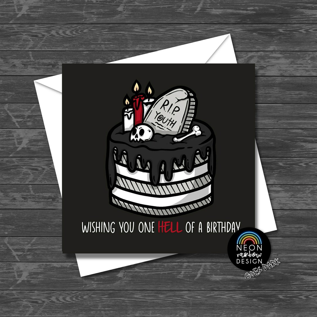 Goth Tomb Skull Cake Birthday Card, Gravestone, RIP Youth, Greetings ...