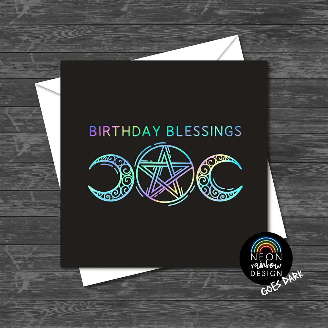 Triple Moon Pentagram Birthday Card, Witch, Rainbow, Greetings Card ...