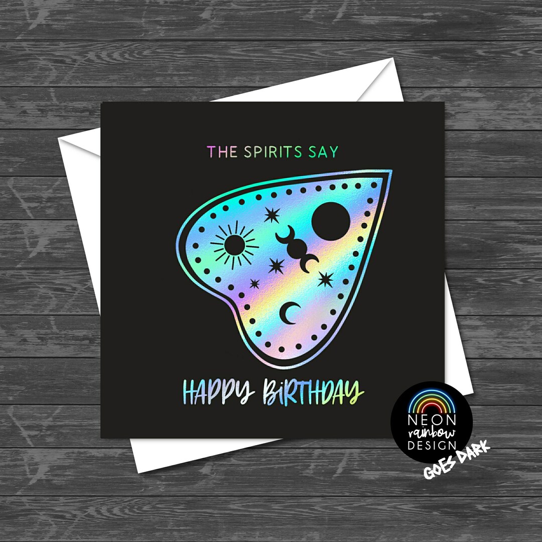 Ouija Planchette Birthday Card, Witch, Rainbow, Greetings Card, Moon ...