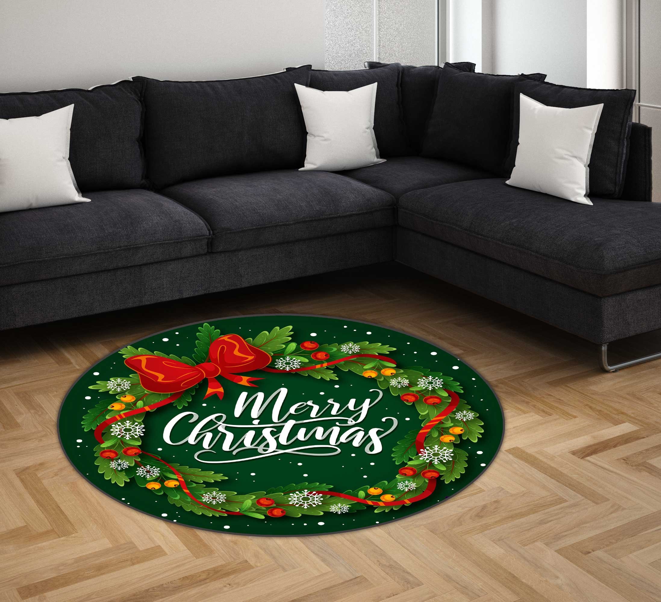 Merry Christmas Rug Green Christmas Rug Round Christmas Rug - Etsy