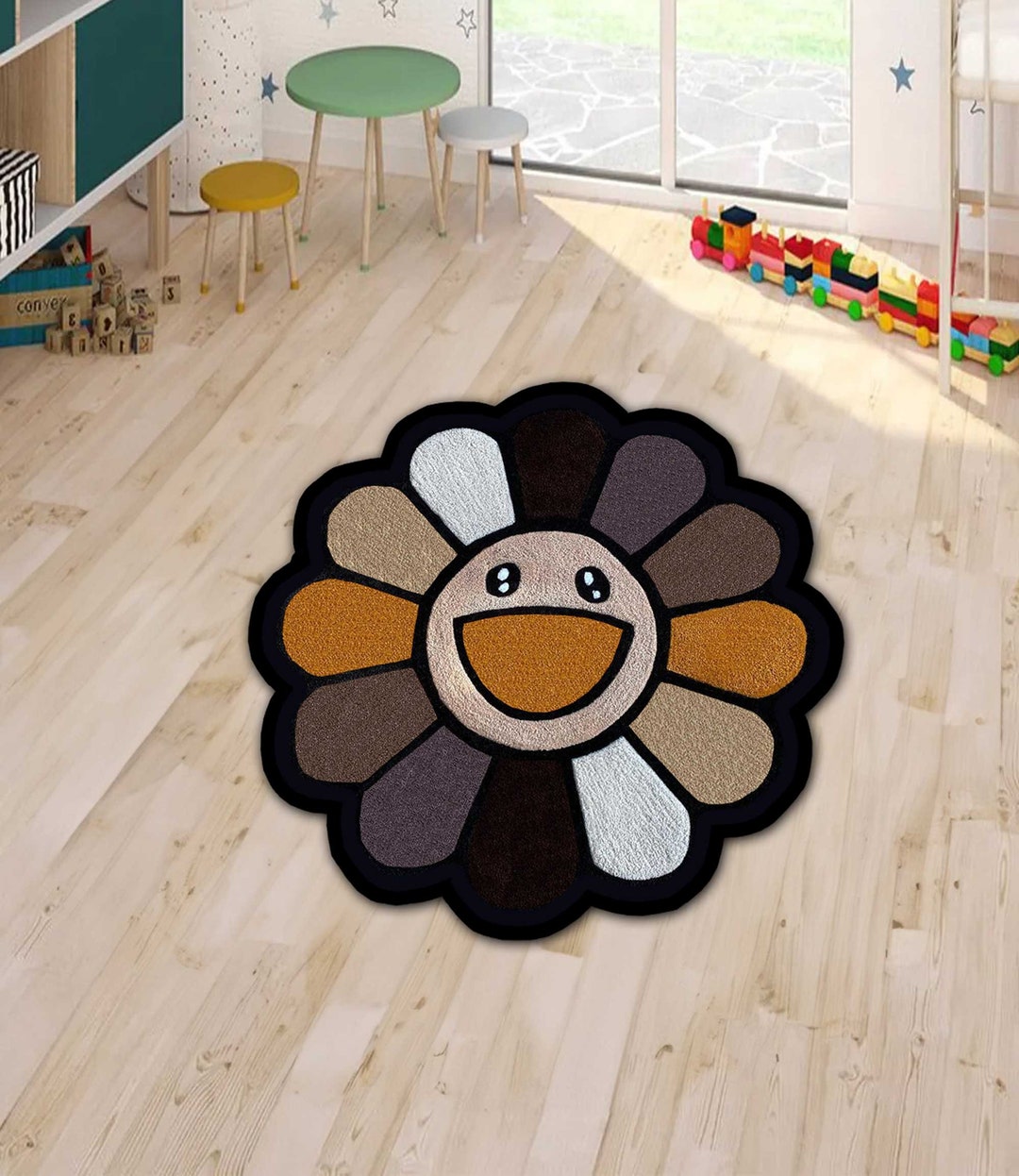 Rainbow Flower, Round Rug, Smile On, Takashi Murakami, Flower Round Rug ...