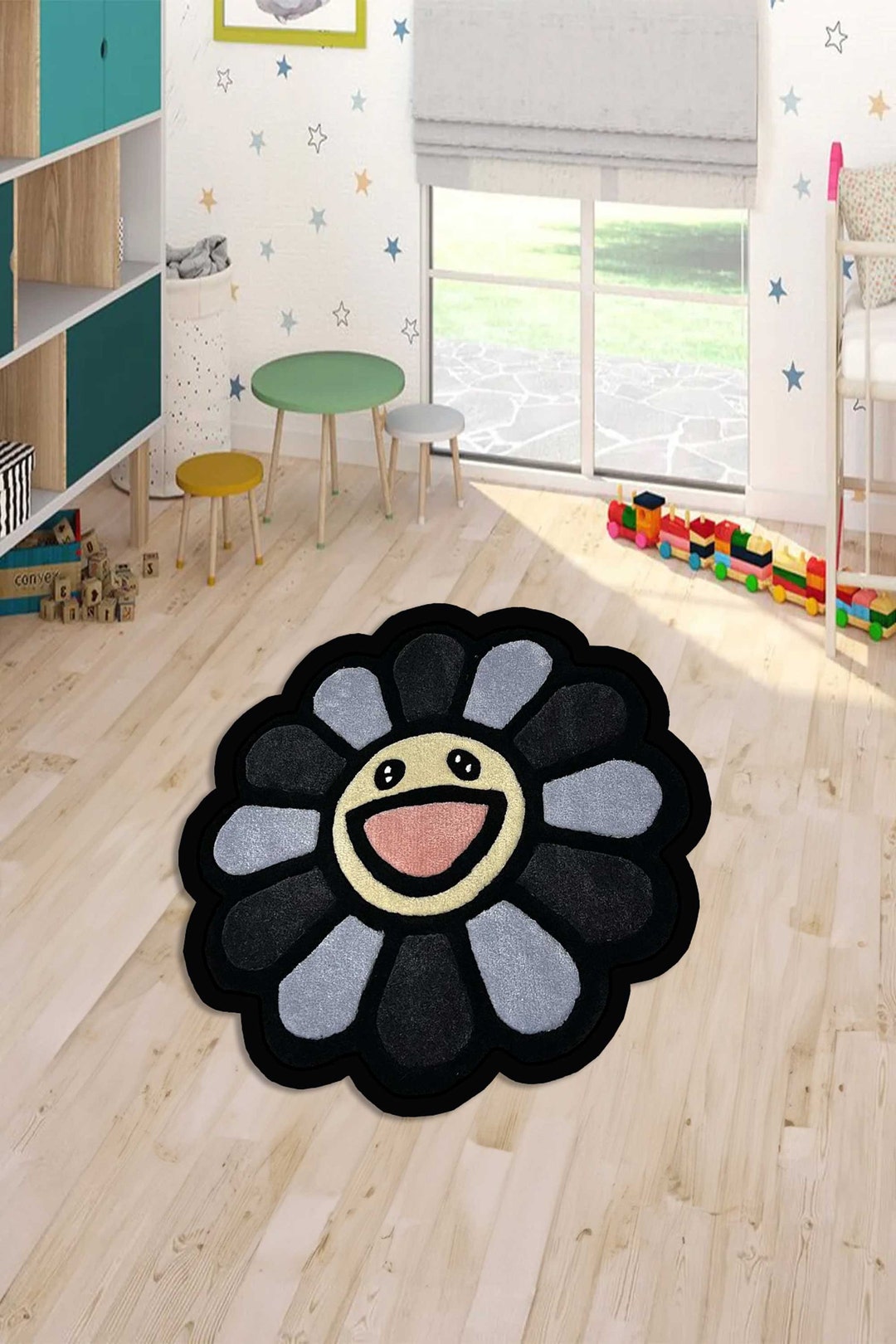 Rainbow Flower, Round Rug, Smile On, Takashi Murakami, Flower Round Rug ...