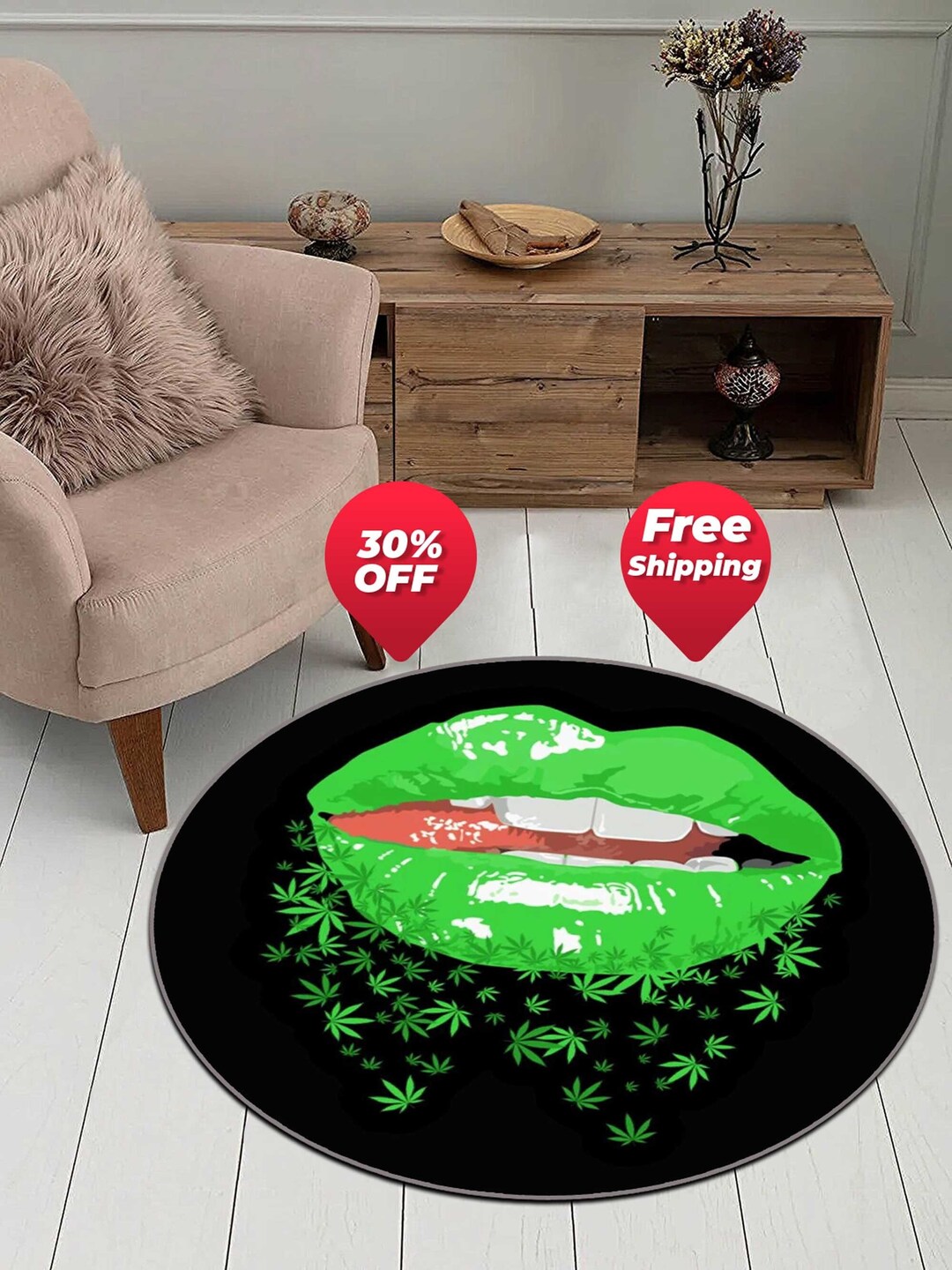 Marijuana Lips Rug Sexy Lips Marijuana Rug Lips Rug Green - Etsy