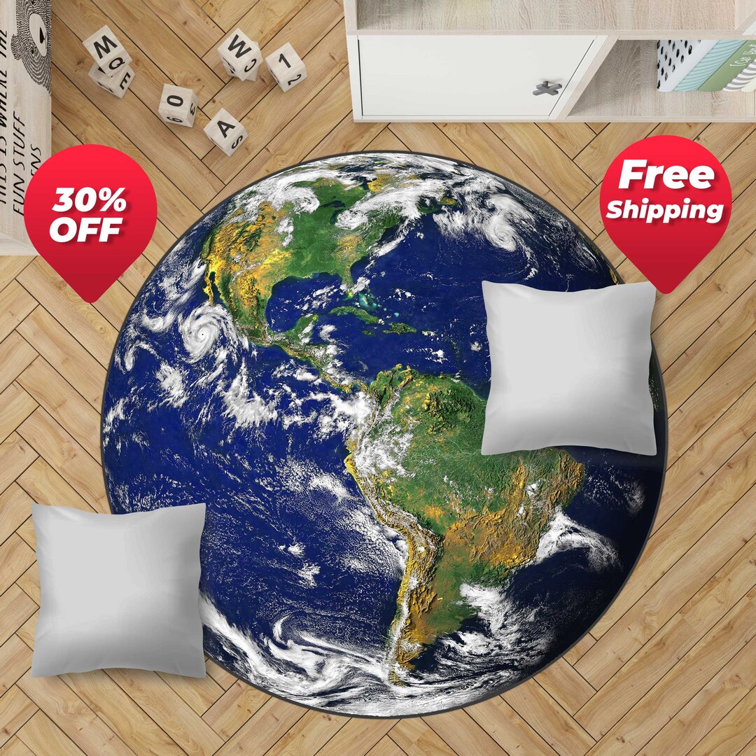 World Map Rug, World Rug, Space World Rug, World Round Rug, Round Rug ...
