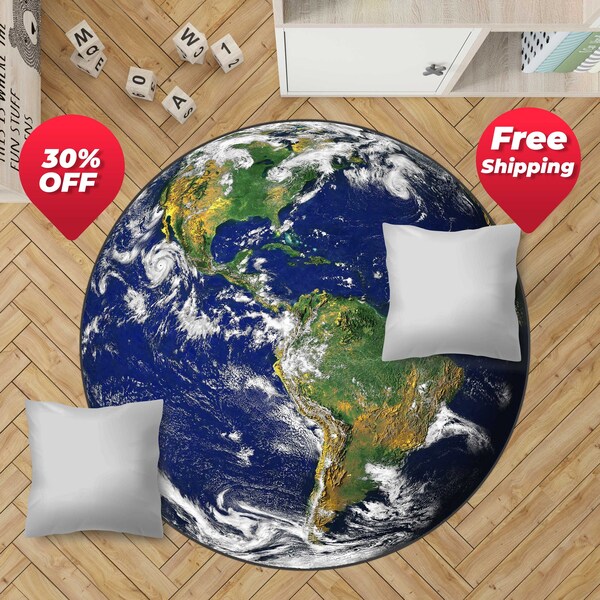 Round World Map Rug - Etsy