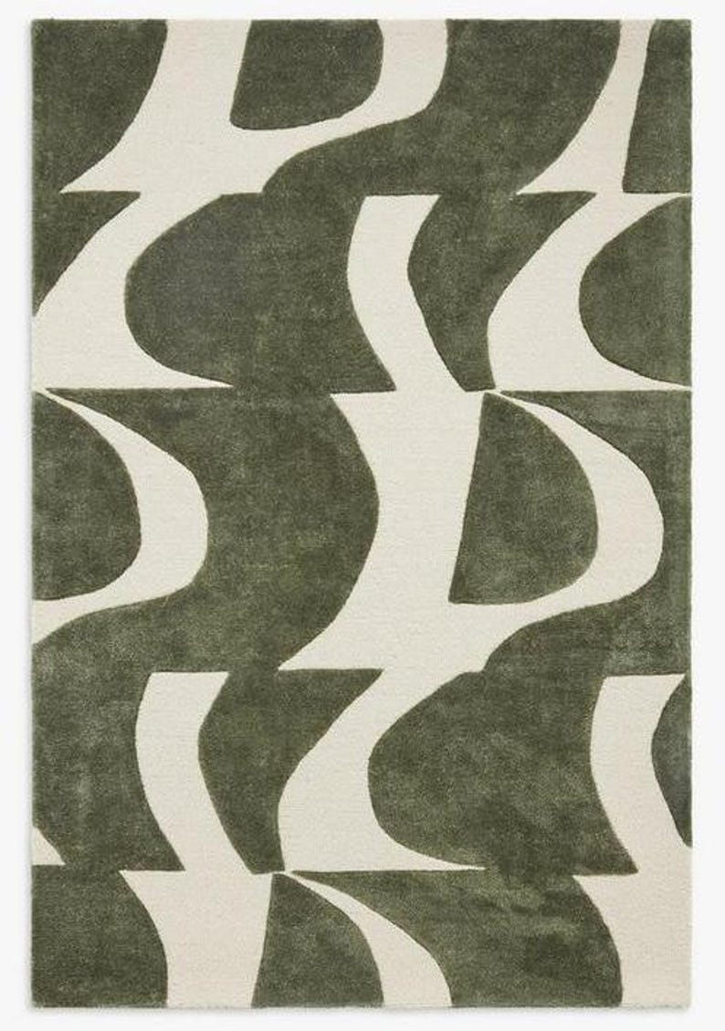 8X10 Hand Tufted Modern Area Rug, Green /cream High Low Rug, Carpet for ...