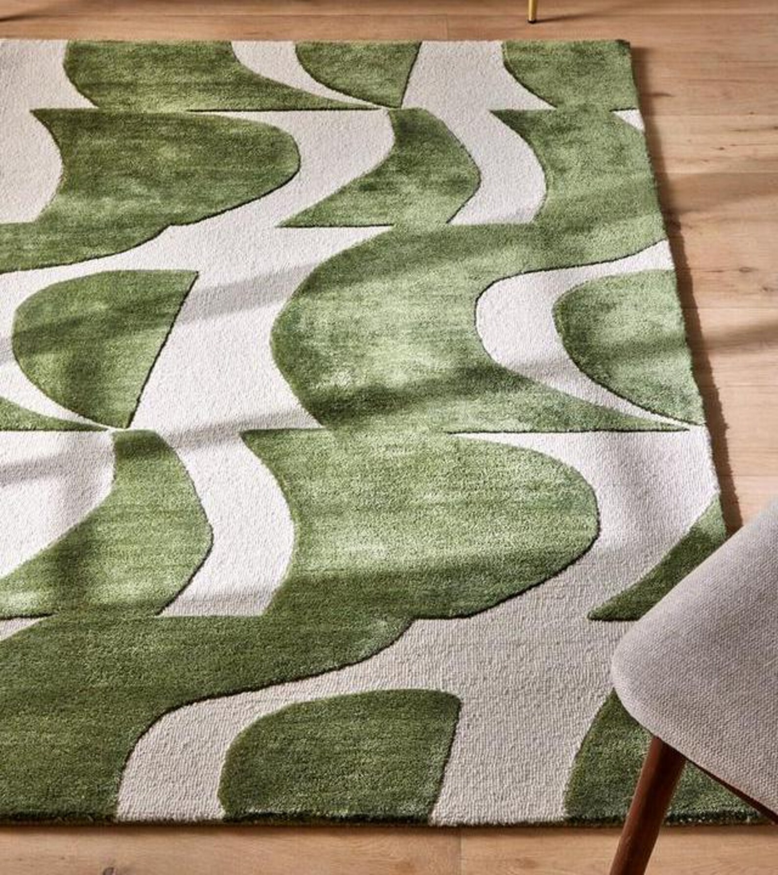8X10 Hand Tufted Modern Area Rug, Green /cream High Low Rug, Carpet for ...