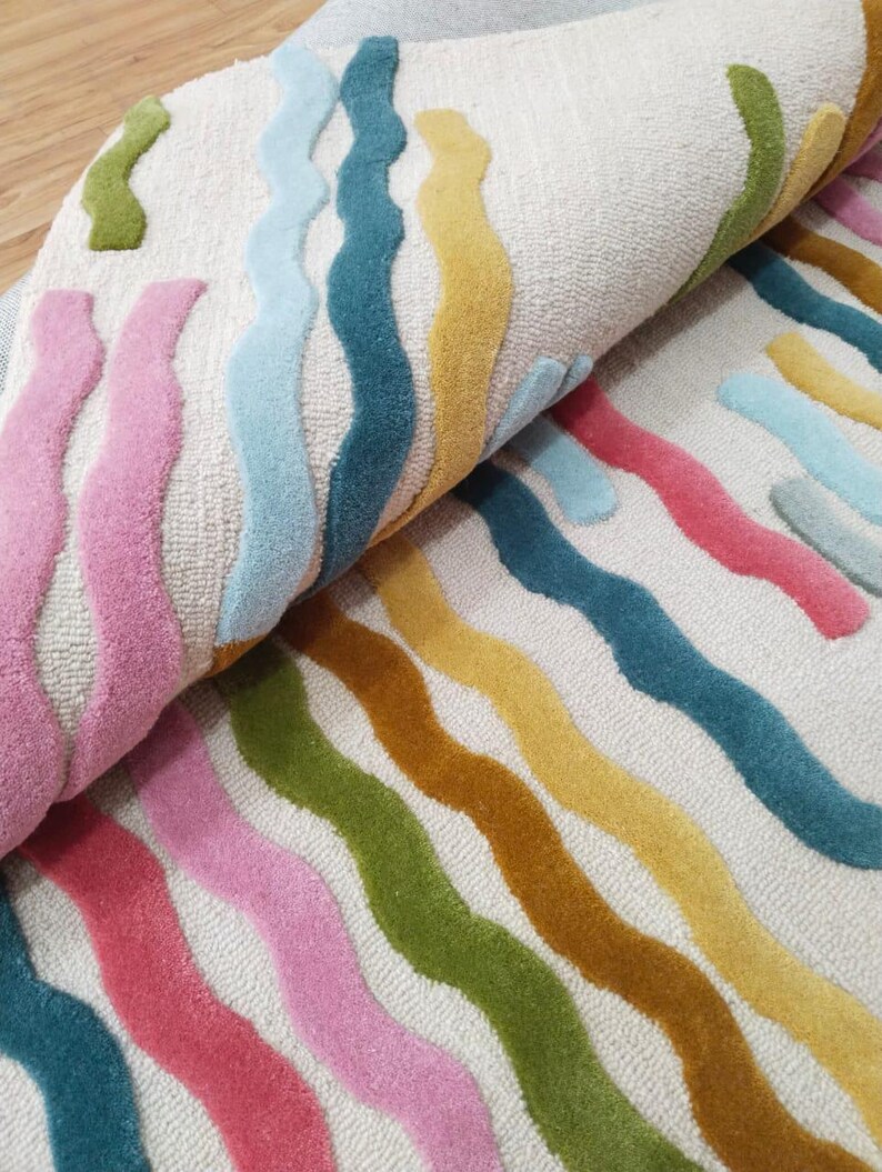 Colorful Rugs Hand Tufted High Low Loop Cut Area Rug Handmade Wool Rug ...