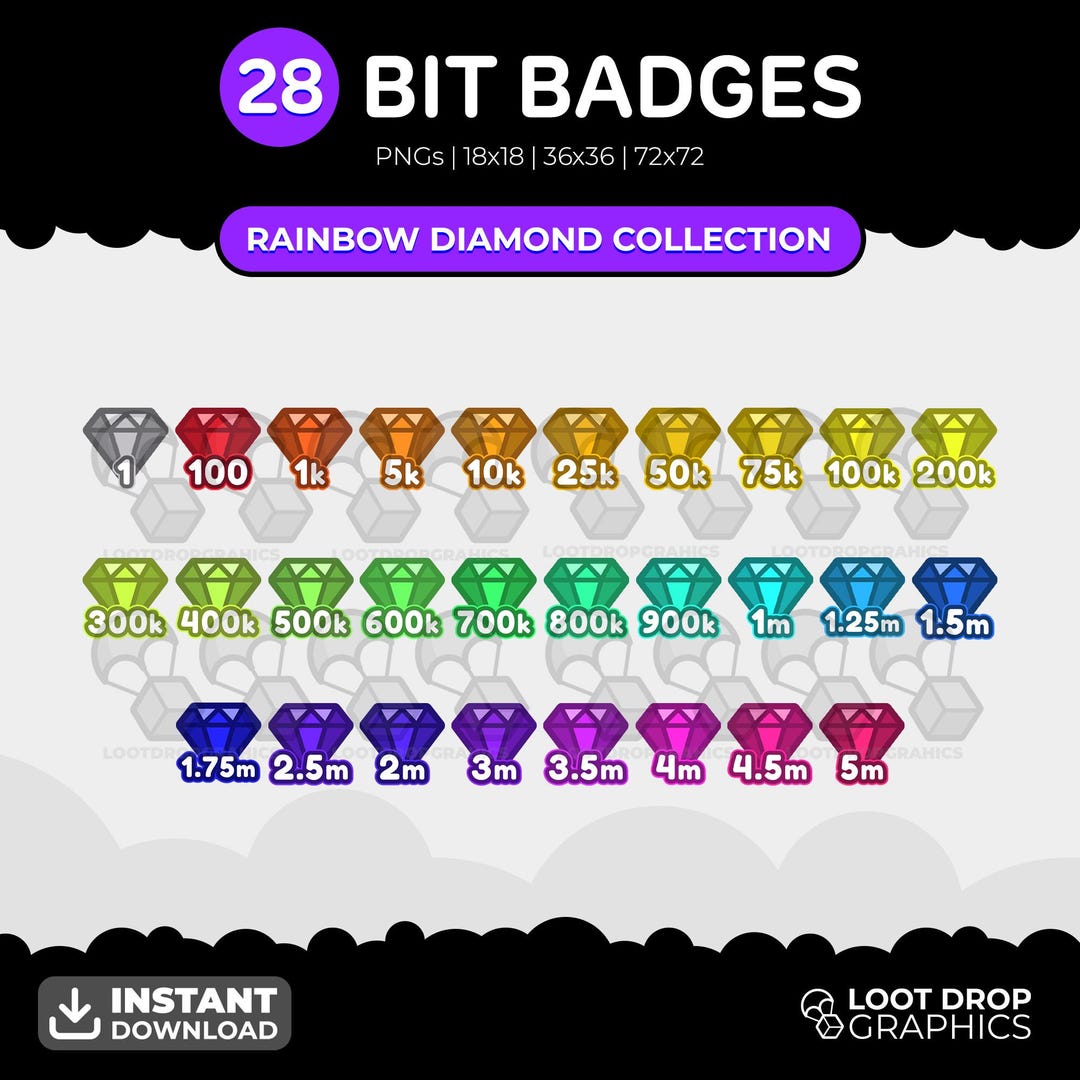Rainbow Diamond Twitch Bit Badges Pack - 28 X Precious Stones Sub/bit ...