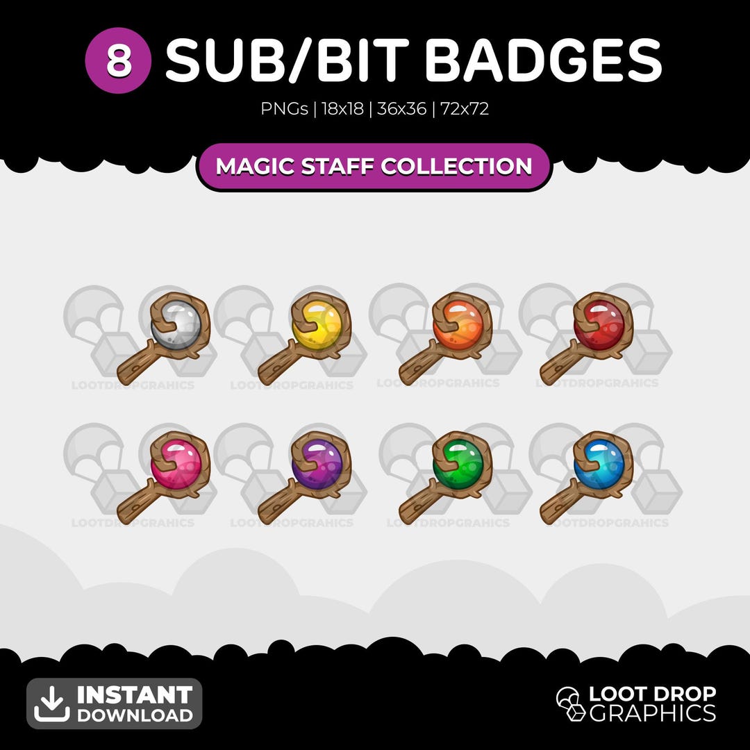 Magical Staff Twitch Sub Badges Pack - 8 X RPG Shield Sub/bit Badges ...
