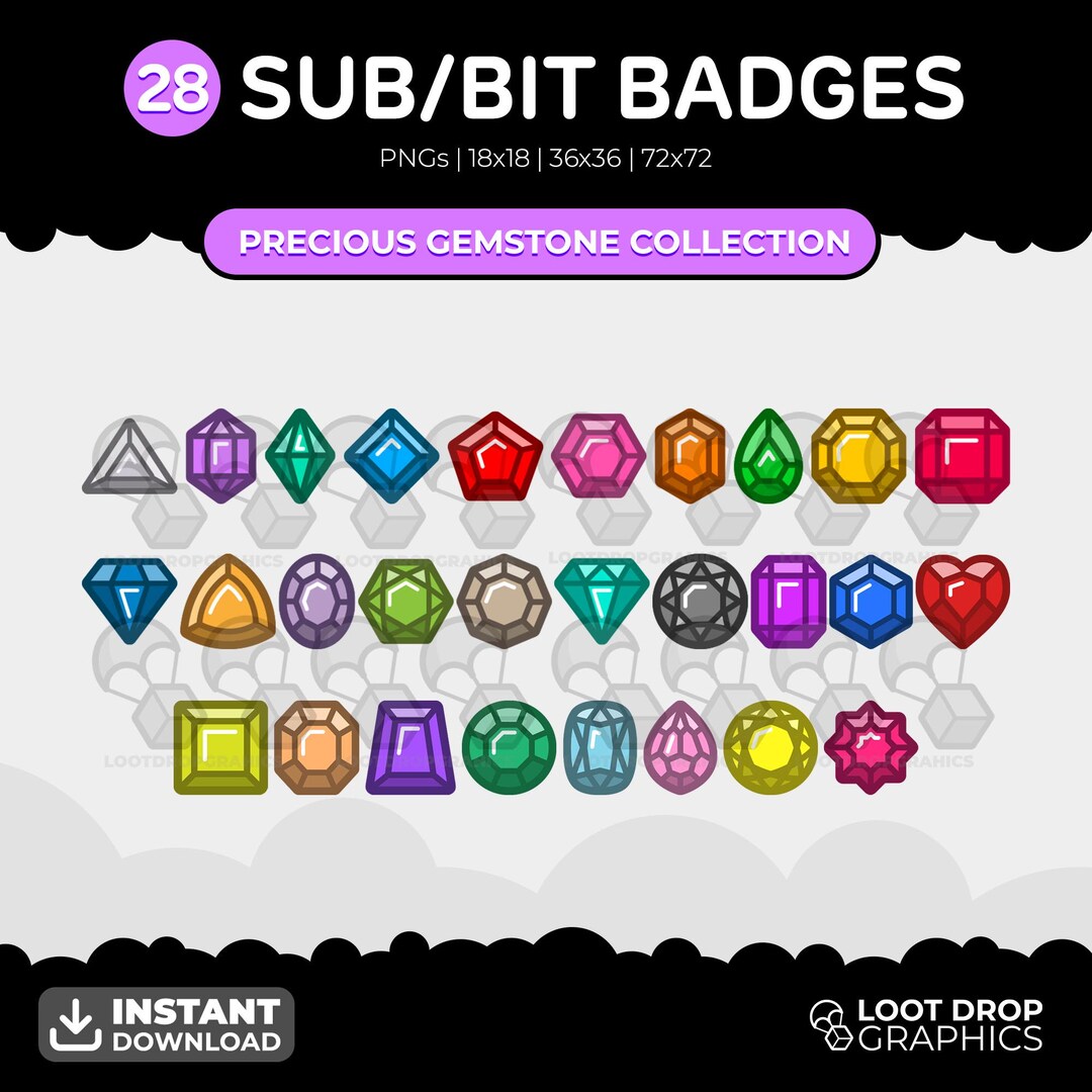 Precious Gems & Stones Badges Pack - 28 X Precious Stones Sub/bit ...