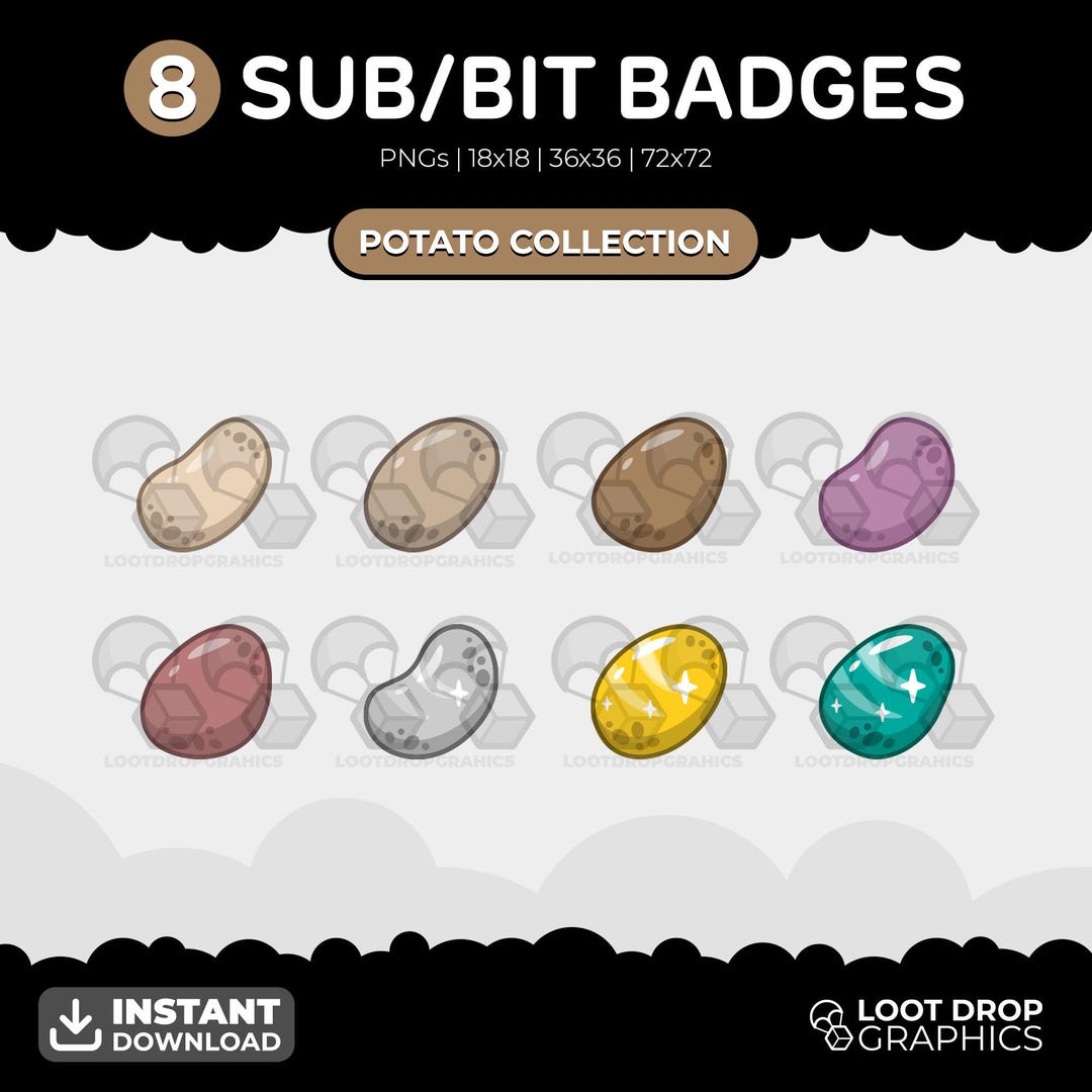 Potato Twitch Sub Badges Pack - 8 X Colourful Veggie Sub/bit Badges for ...