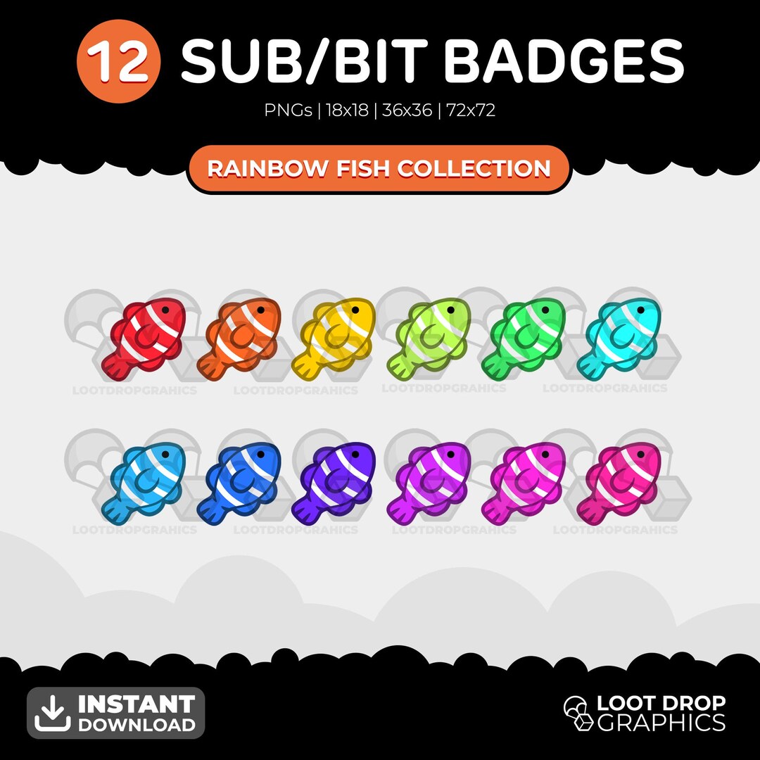Rainbow Fish Twitch Badges: Sub/bit Badges (digital Download) - Etsy