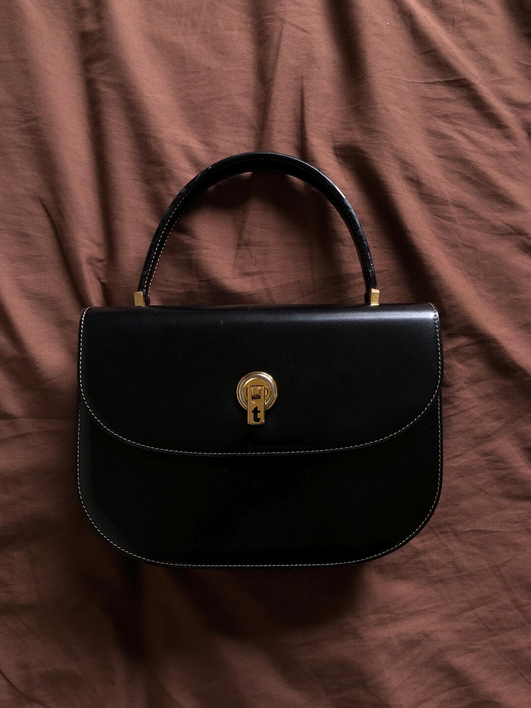 A. Testoni Vintage Black Leather Top Handle Bag - Made in Italy - Etsy