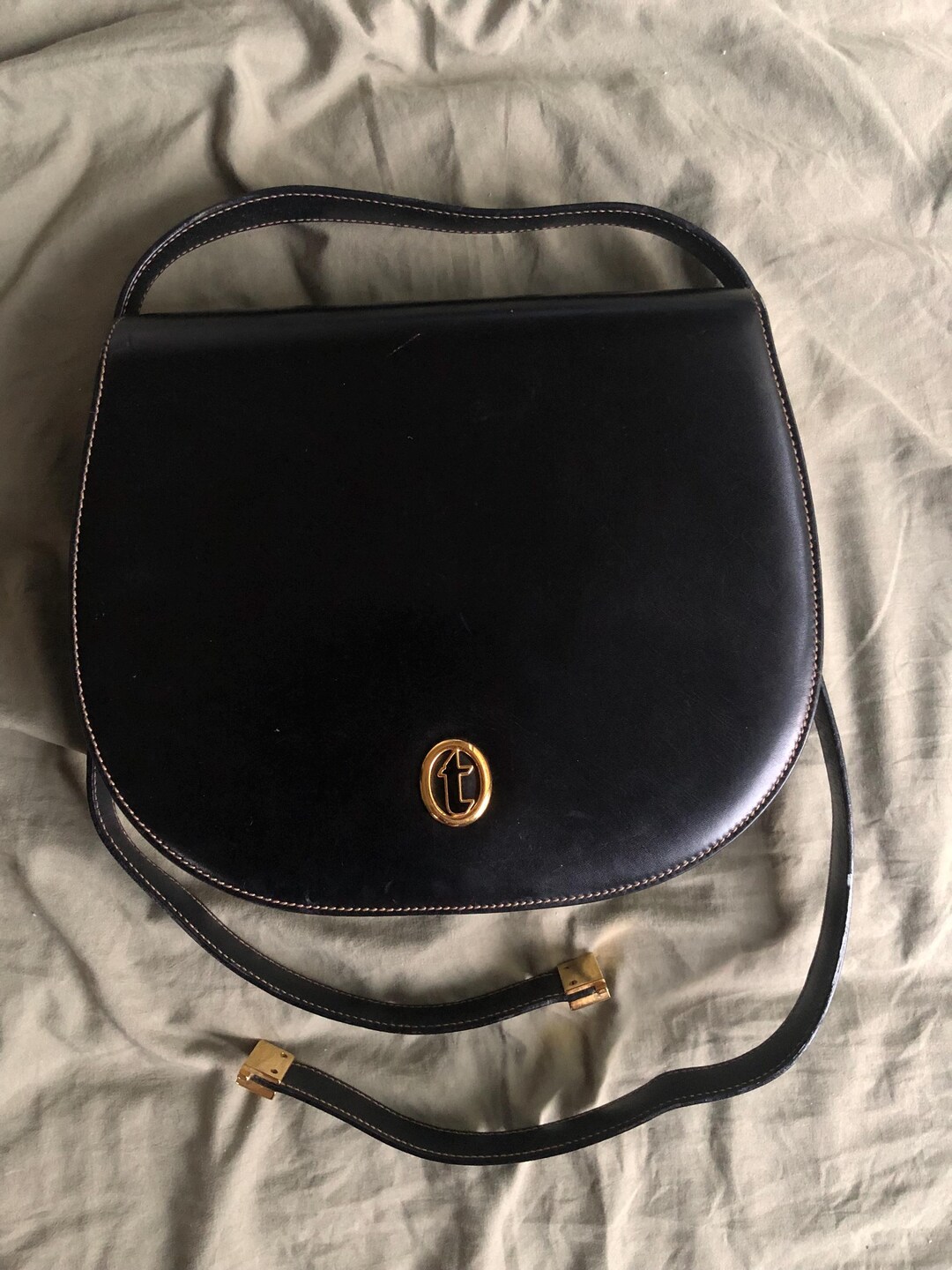 Vintage A. Testoni Black Leather Half-moon Bag - Made in Italy - Etsy