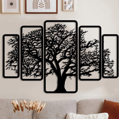 Metal Wall Art 3 Panels Oak Tree Wall Decor Tree Decoration - Etsy